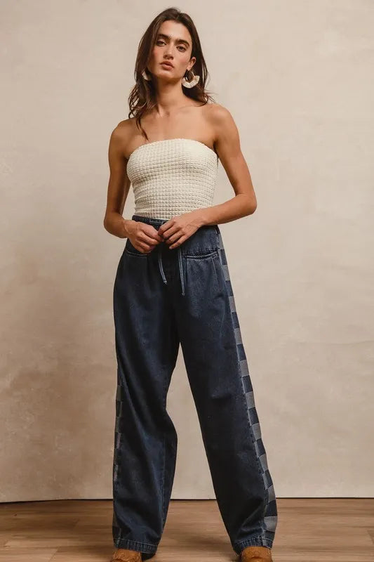 BiBi Washed Denim Mix And Match Long Pants – velveflow