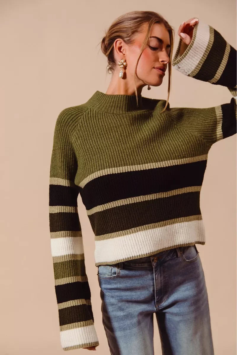 SO ME Multi Color Striped Mock Neck Sweater – velveflow