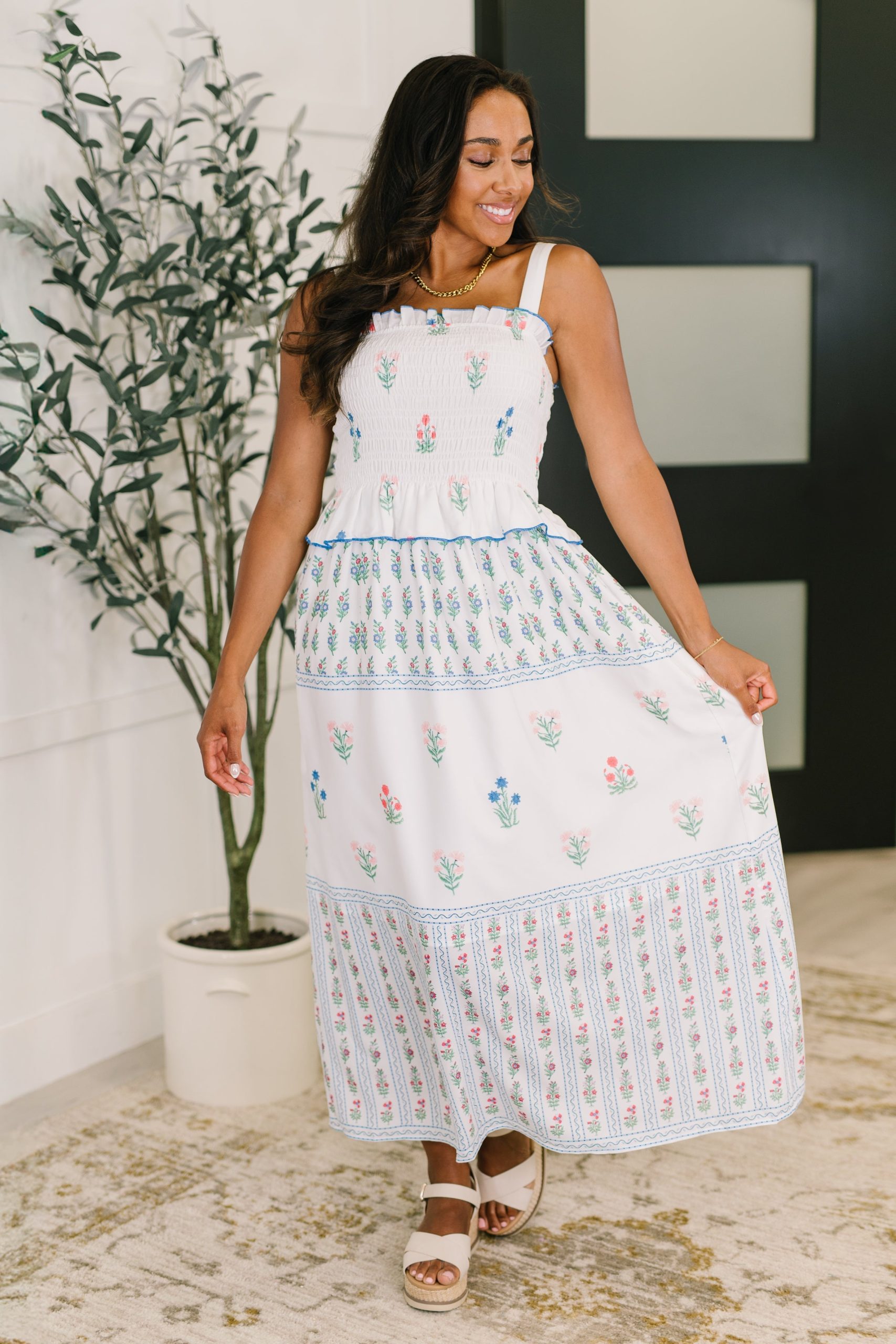 Eager Anticipation Mixed Print Midi Dress – velveflow